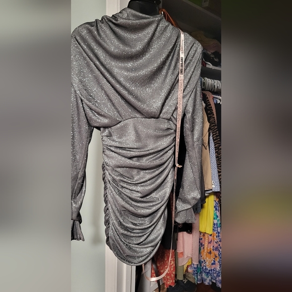 House of CB | Dresses | House Of Cb Irena Silver Sparkle Draped Mini ...